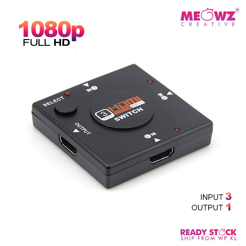 HD-MI 3 Input 1 Output Switch Hub Switcher Splitter Box 3 Port 1080p ...