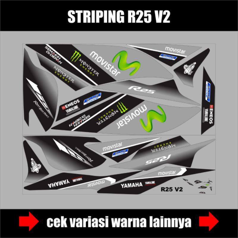 YAMAHA YZF R25 V2 STRIPING MOVISTAR EDITION / DECAL STICKERS SEMI FULL ...
