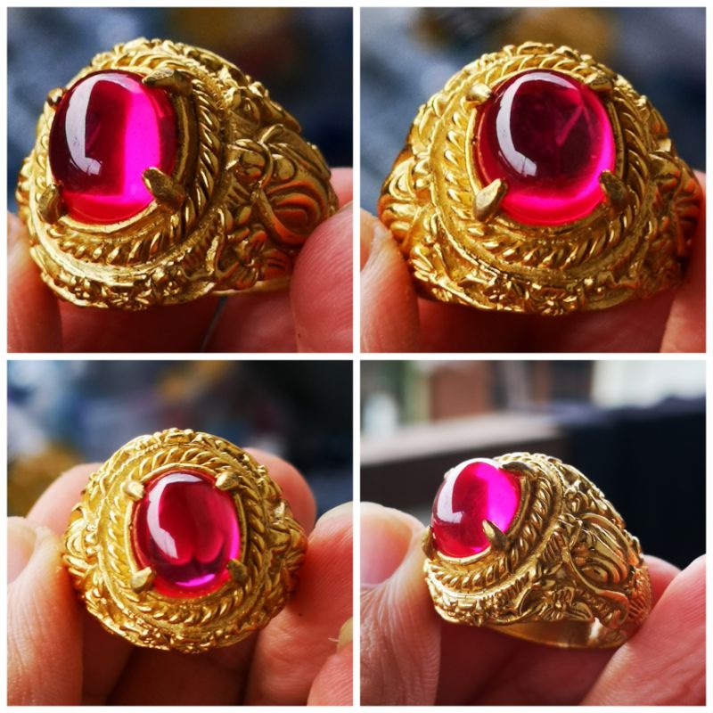 MERAH Stone RING NATURAL Red SIAM RING Carved BALI TOP HIGH QUALITY ...