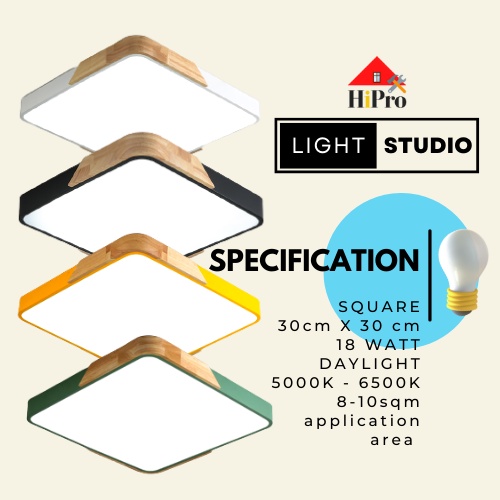 [Ceiling Light] 30 CM 18 WATT Square / Round Wood Nordic Design LED ...