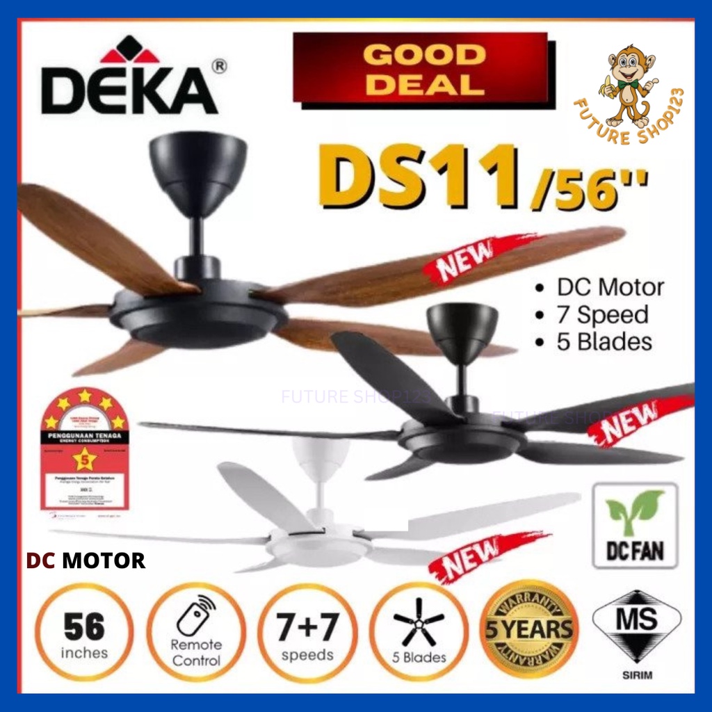 Deka DC Ceiling Fan (56 Inch/Black/White/Walnut) 14-Speed DC Motor ...