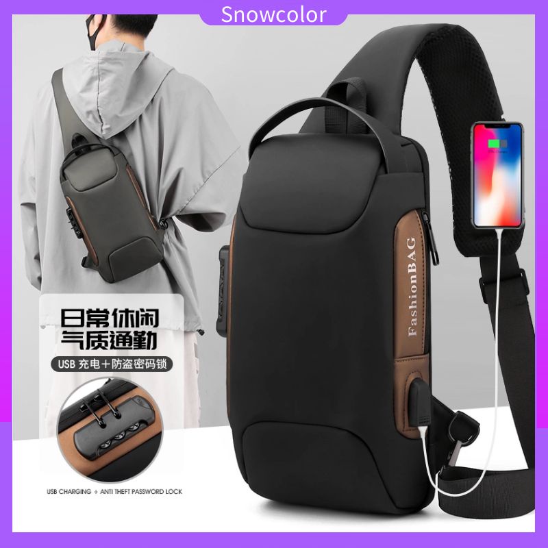 USB With Combination Lock Push Bag Beg Silang Lelaki Waist Chest Pouch ...