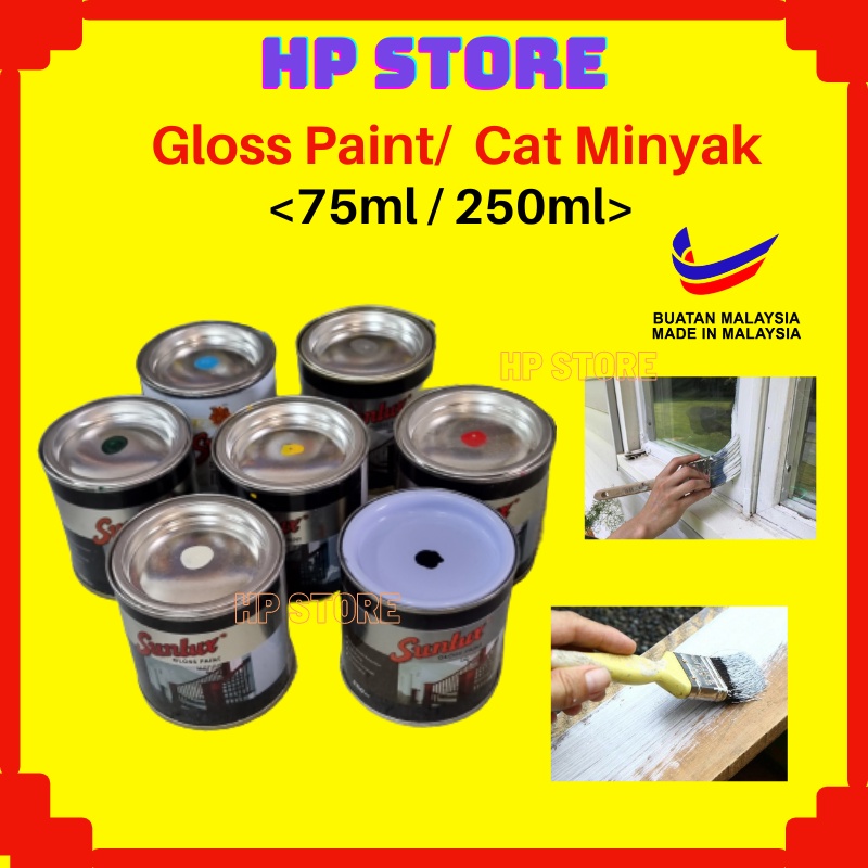 75ml /250ml Small Hi Gloss Paint Metal Wood Plastic / Cat Minyak Kayu ...
