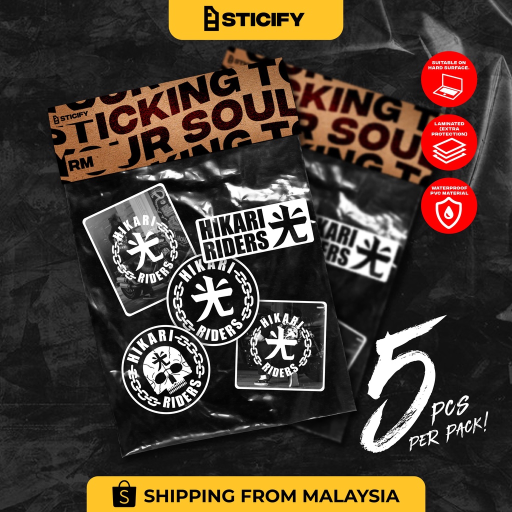 HIKARI RIDERS STICKER PACK 5PCS HIGH QUALITY WATERPROOF GLOSSY ...