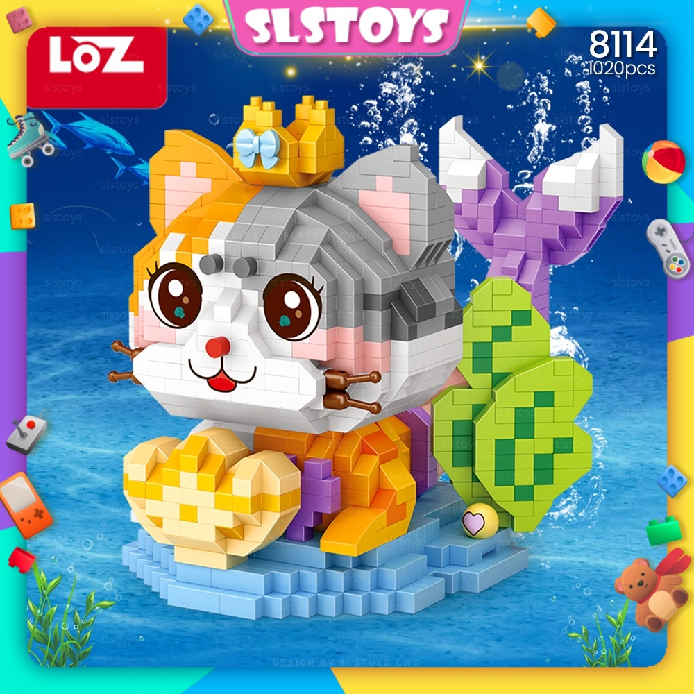 LOZ IDEAS Mini Block 8114 Mermaid Cat Underwater Sea Fish Tail Clam ...