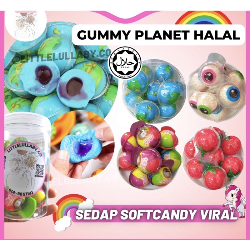 [HALAL] Bubble Gum / Gummy Eyeball Large Chewy Gum Soft Candy Spider Man Planet Candy Prank Gula ...