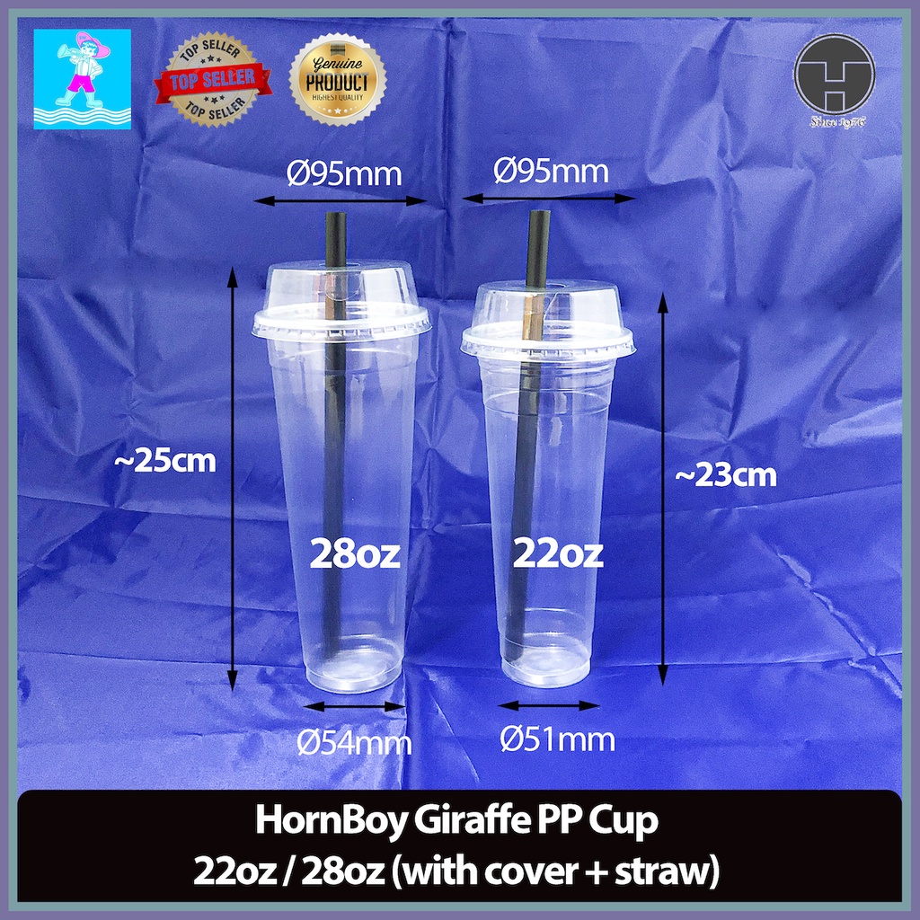 [TeoHin] Hornboy Giraffe Cup 22oz 28oz, with straw + lids, set, pp cup ...