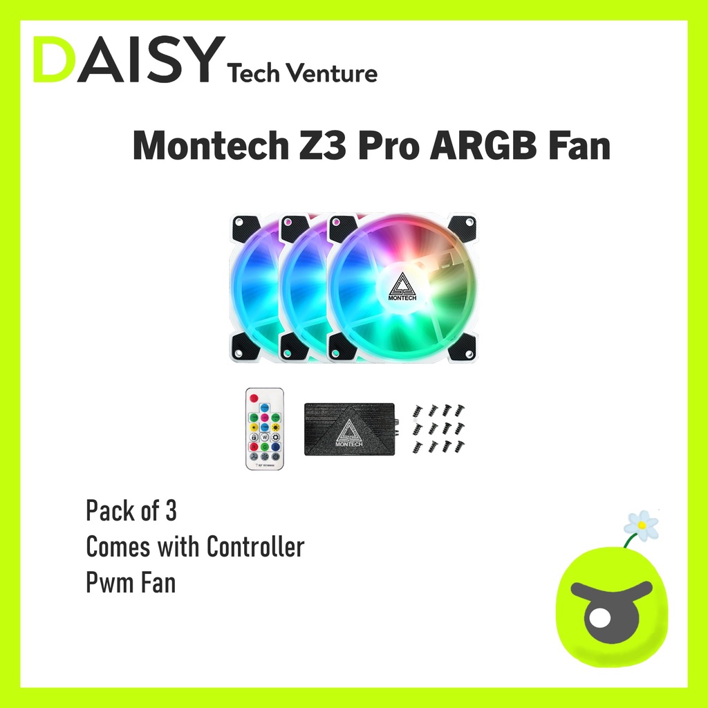 MONTECH Z3 PRO (ARGB) PWM FAN 120MM (3 IN 1 PACK) WITH REMOTE ...