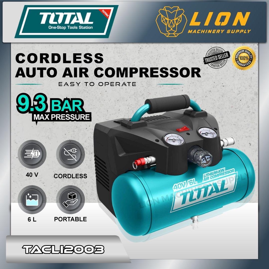TOTAL Cordless Air Compressor 6Litre 9.3bar/135psi P20s - TACLI2003 ...