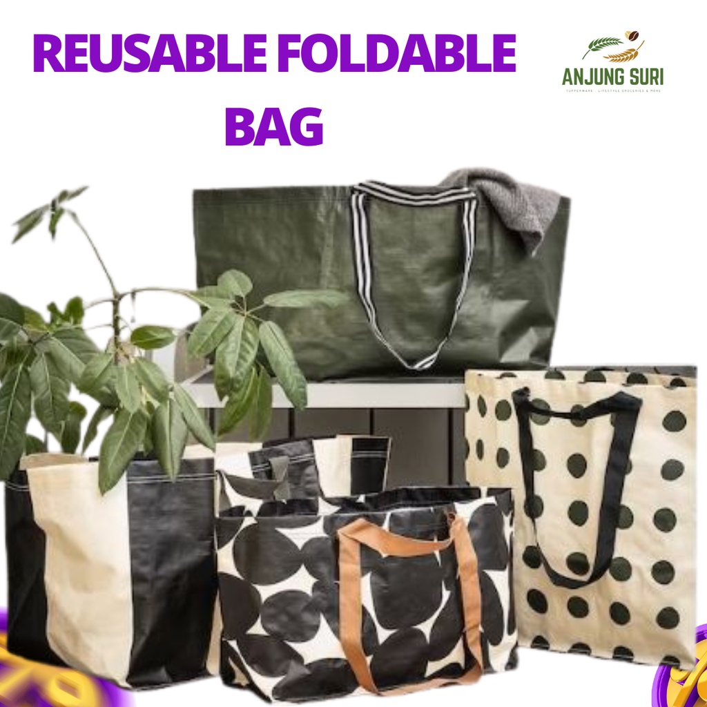 Reusable Foldable Shopping Bag Canvas Grocery Storage Recycle Beg Lipat ...
