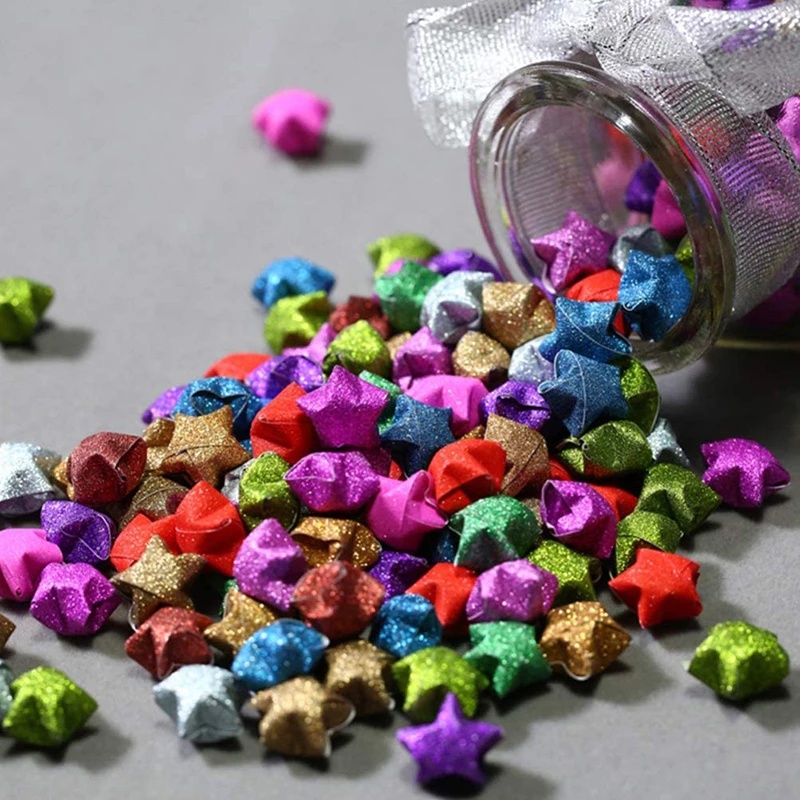 100 Sheets/bag Gradient Color Flash Diamond Bright Lucky Star Origami ...