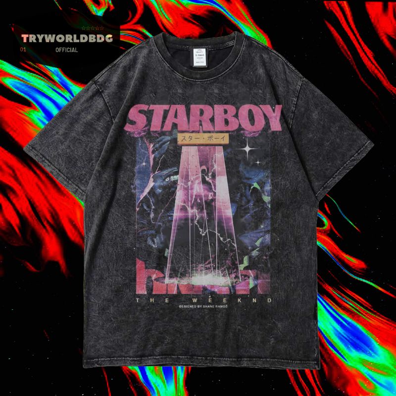 Tryworldbdg OFFICIAL "STARBOY" OVERSIZED T-Shirt | Washed Shirt | Stone ...