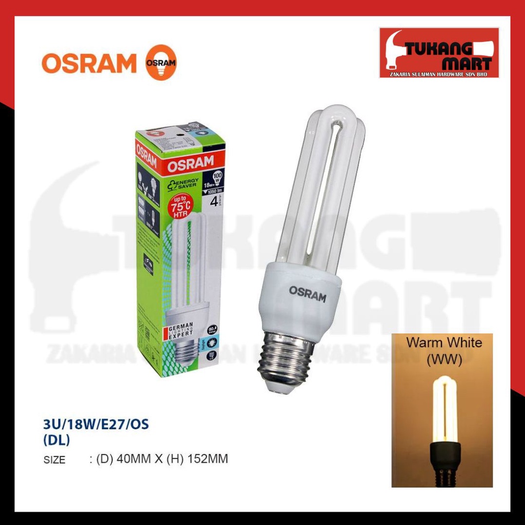 3U/18W/E27/OS/DL OSRAM DULUX STAR 18W/865 240V HTR E27 WARM WHITE | Shopee Malaysia