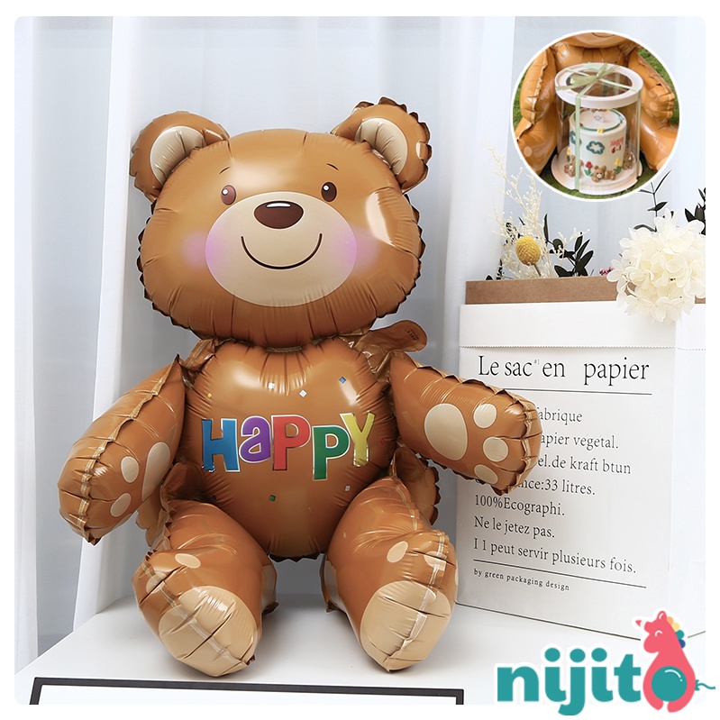 Nijito - 3D Birthday Cake Bear Foil Balloons Helium Balloon Inflatable ...