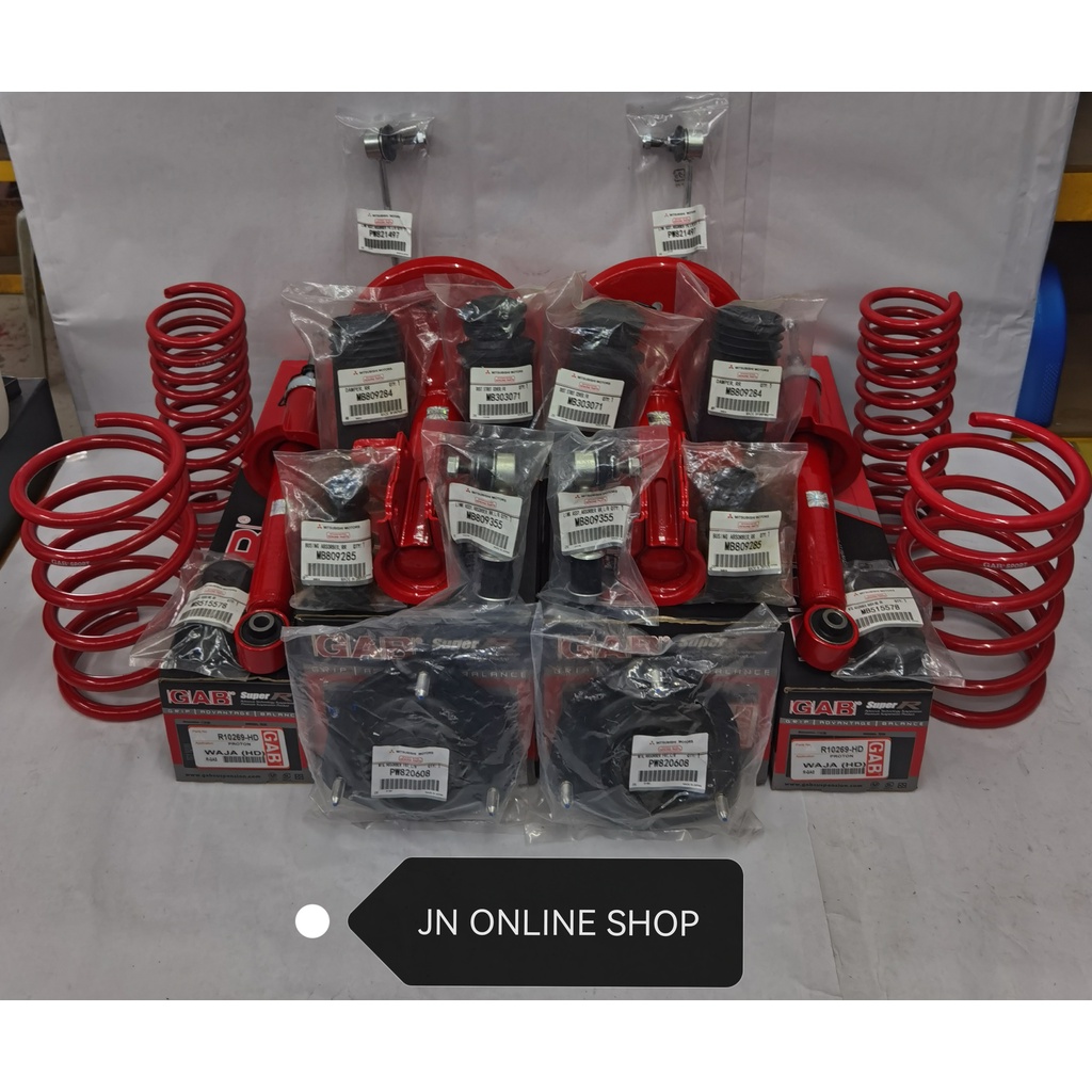 GAB Super R Absorber Heavy Duty Front & Rear+Sport Spring+Abs Mtg+Abs Cover+Link for Proton Waja ...