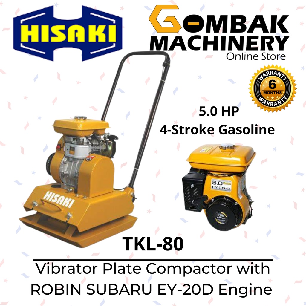 HISAKI TKL-80 Vibrator Plate Compactor with ROBIN SUBARU EY-20D Engine -6 Months Warranty ...