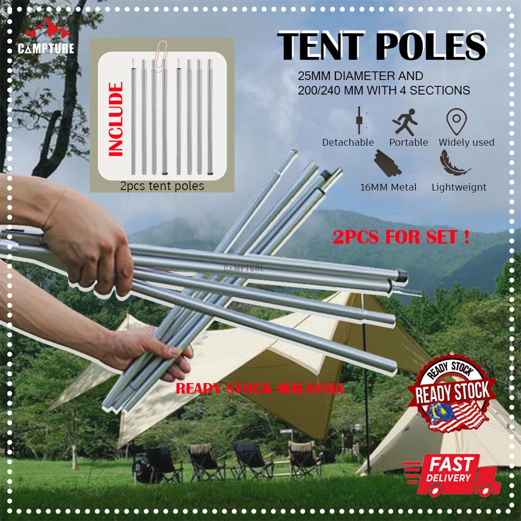 【CAMPTURE】Camping Tent Poles 200cm/240cm (2pcs) Outdoor Foldable Tarp ...