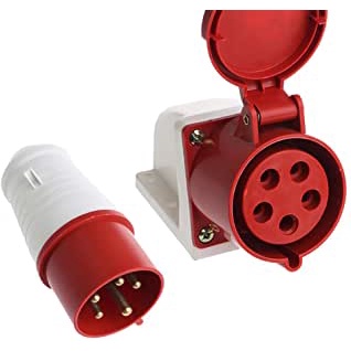 CEE INDUSTRIAL PLUG WALL SOCKET CONNECTOR SOCKET 16A 32A 3 PIN 4 PIN 5 PIN BLUE/RED SINGLE PHASE ...