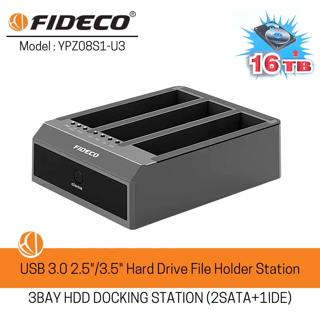 FIDECO YPZ08-SI-U3 USB 3.0 to 3-Bay HDD Docking Station (2 SATA + 1 IDE ...