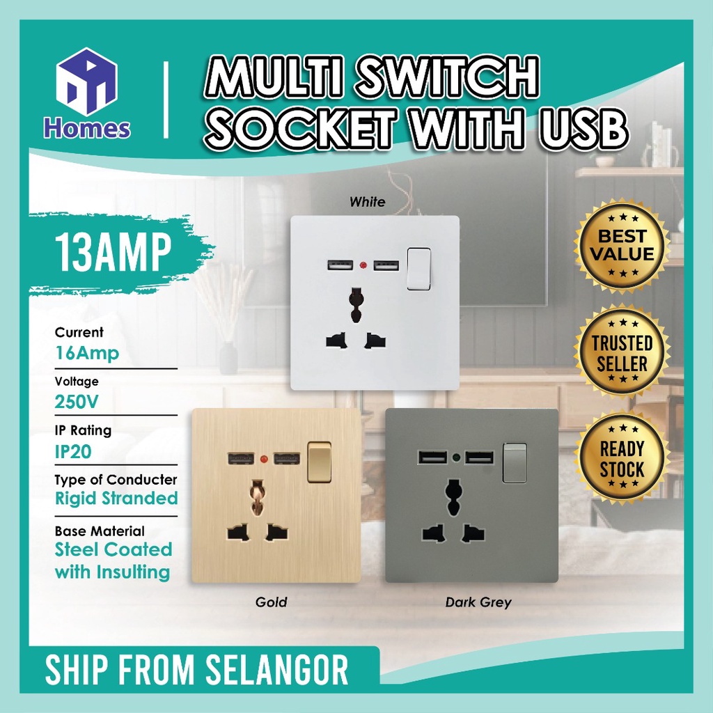 Universal Switch & Socket 13A USB MULTI FUNCTION SWITCH SOCKET 86 Size ...