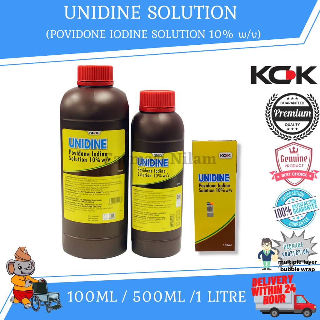 Unidine Solution (povidone iodine 10% w/v) 100ML / 500ML / 1000ML ...
