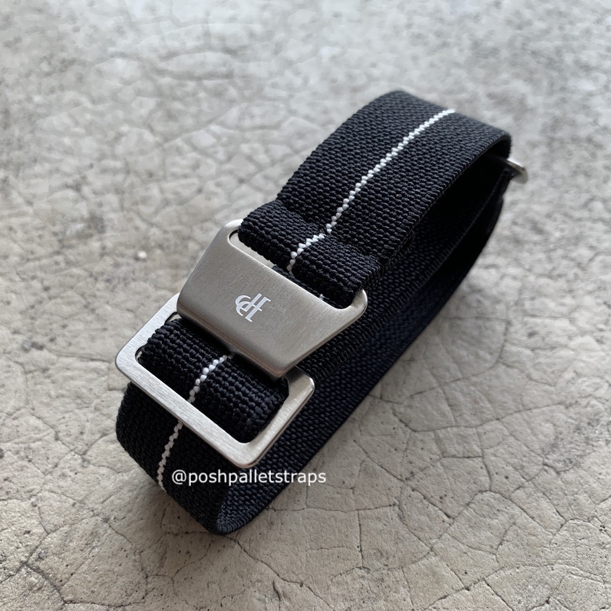 Elastic NATO Strap Black and White 20 / 22mm with French Parachute ...