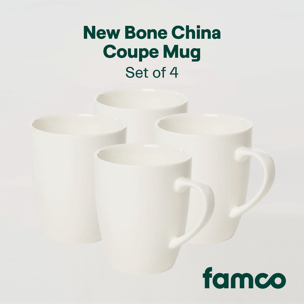 Famco New Bone Mug Set 4PC, 330ml, Minimalist Design, Scratch Resistant ...