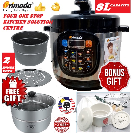 Primada Jumbo 8L Pressure Cooker PC8030(1 NON STICK POT+FREE 1 ...