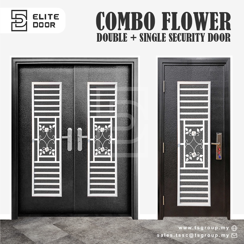 ELITEDOOR Lowest Combo Price Flower B Security Door (Double Door + Single) With 10 Locks ...