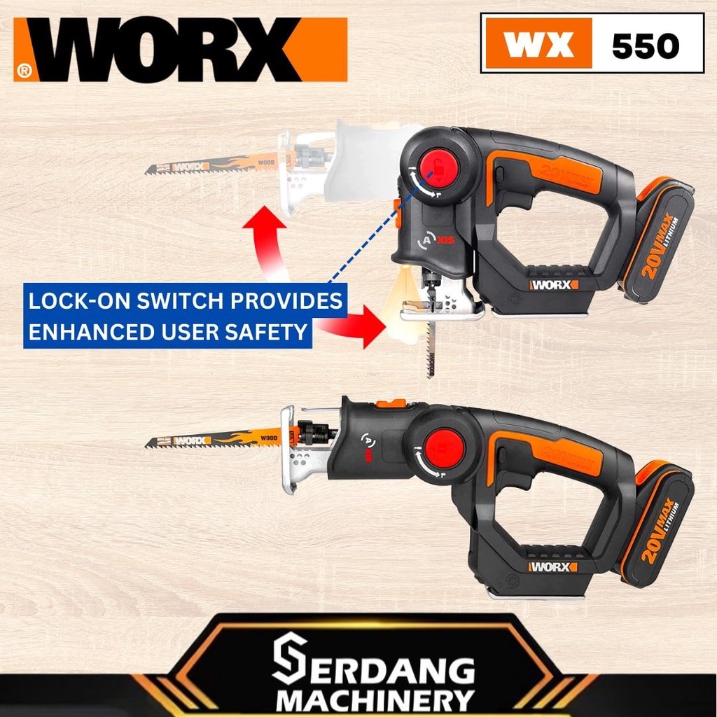 WORX WX550 20V 20MM 2 in 1 Cordless Multi-Purpose Saw 3000RPM with 1 x ...