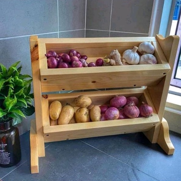 2 Tier Onion Rack Fruit Rack Rak Bawang Bertingkat Rak Rempah Rak buah ...