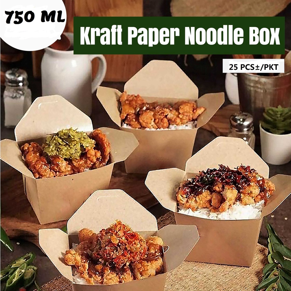 【NOODLE BOX】750ML DISPOSABLE KRAFT PAPER NOODLE BOX/FOOD BOX/FOOD PAIL ...