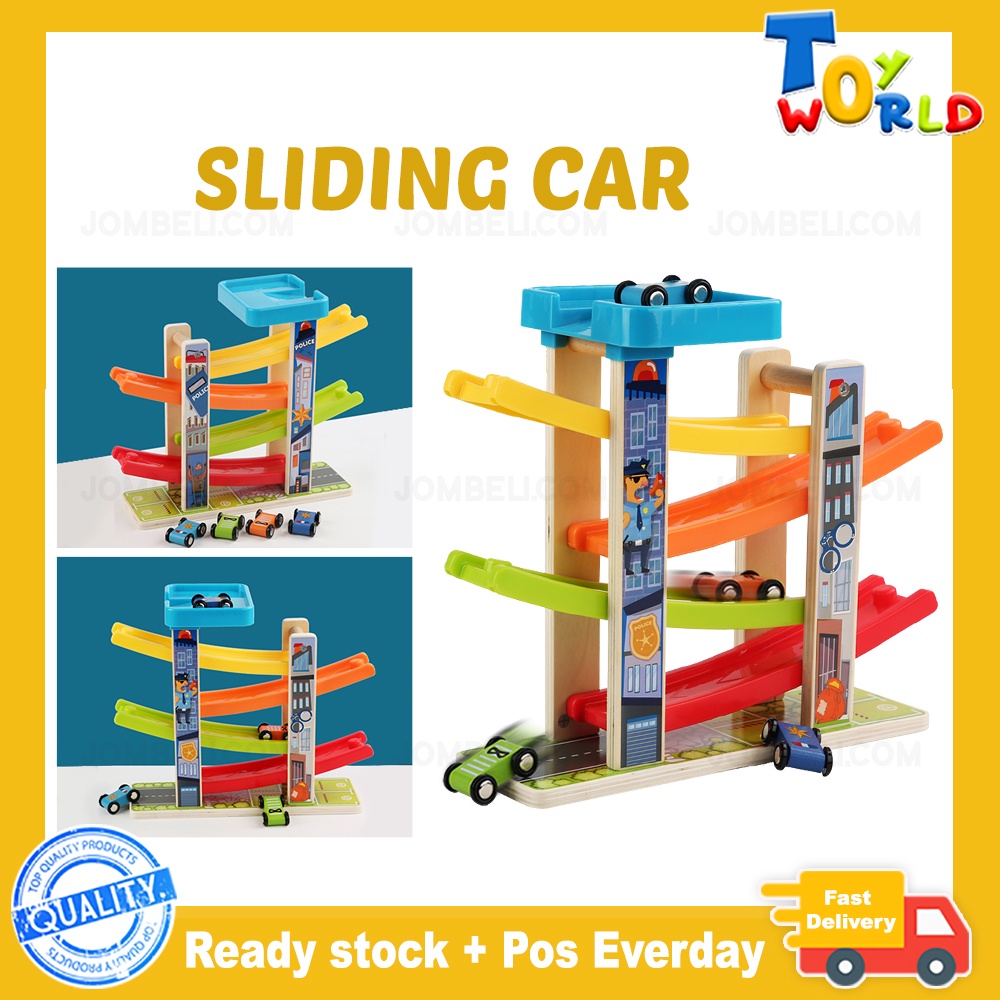 Speeding Car Wooden Toy 4 Level SLIDING CAR Track Wooden Car Ladder ...