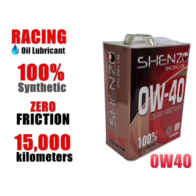 0W40 SHENZO ZERO FRICTION 100% FULLY SYNTHETIC RACING OIL 1 LITER / 4 ...