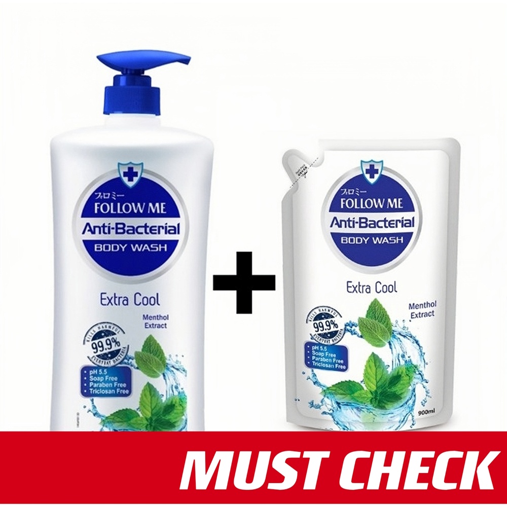 Follow Me Anti-Bacterial Body Wash 1L+ Refill 900ML Value Pack (Extra ...