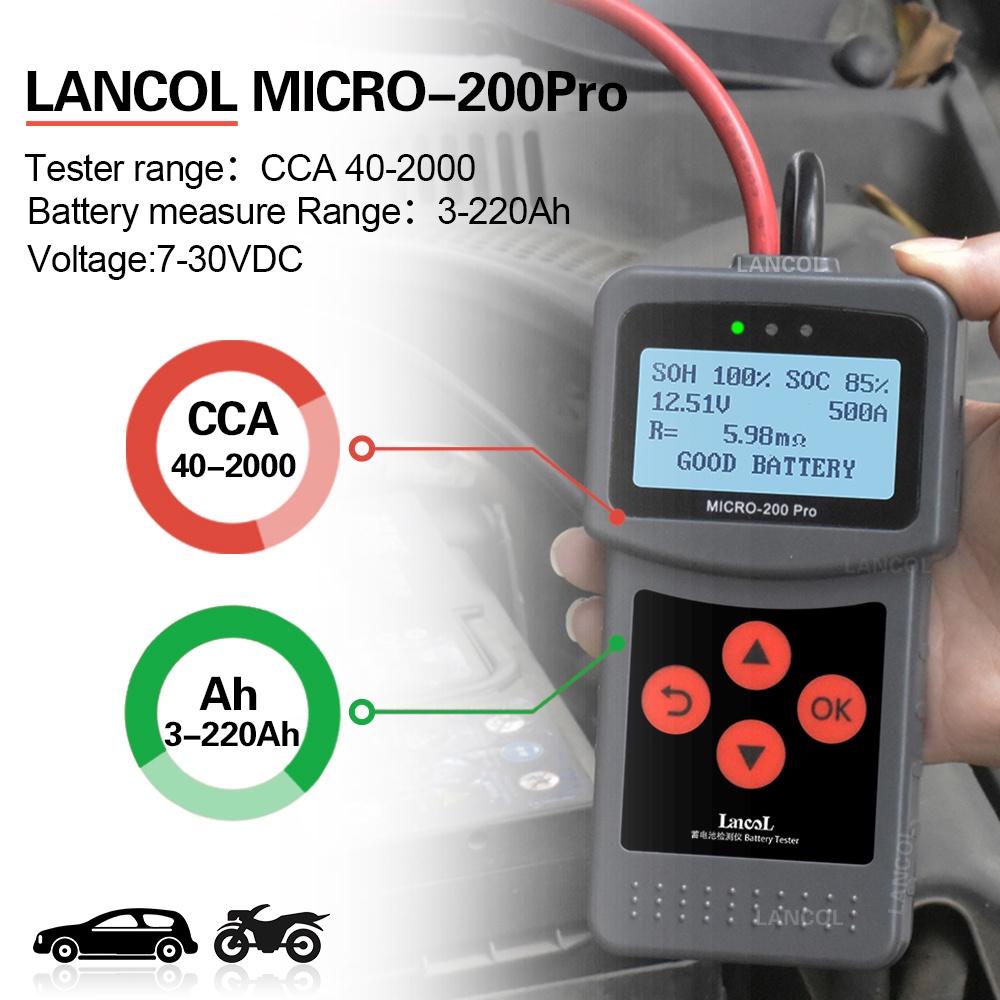 Original Lancol Micro-200Pro CCA JIS 12V 24V Car Battery Tester Digital ...