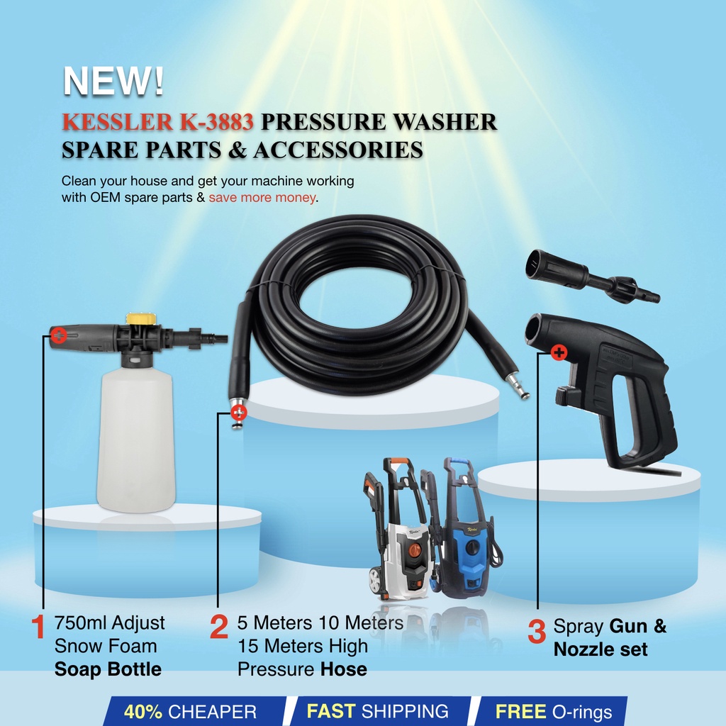 🔱 KESSLER K-3883 💦10M 15M HIGH PRESSURE HOSE🛠 GUN NOZZLE 750ML SNOW ...