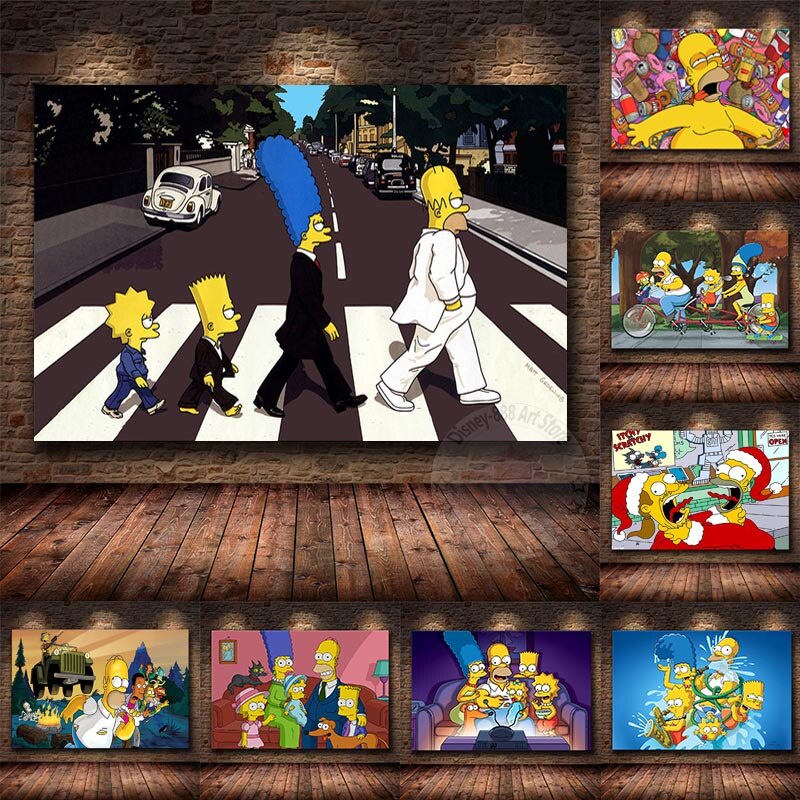 Cartoon Anime Simpsons Poster Prints Abbey Road Painting on Canvas ...