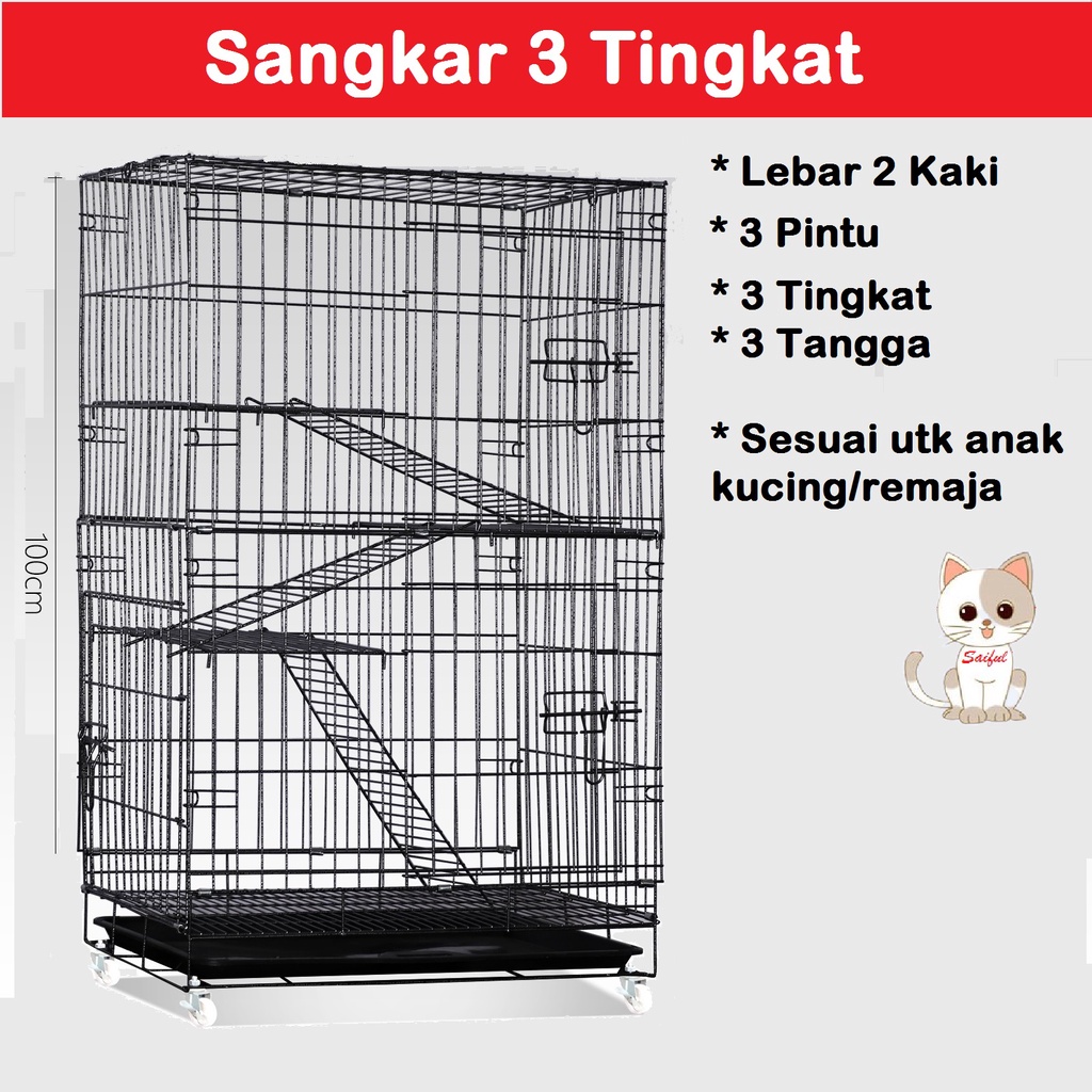 SANGKAR KUCING 3 TINGKAT SAIZ 60x43x100 cm PELAPIK BESAR | Shopee Malaysia