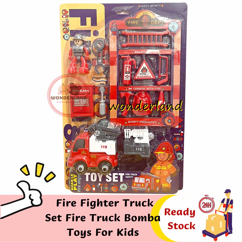 Fire Fighter Toys Set with Fire Truck and Safety Accessories Mainan ...