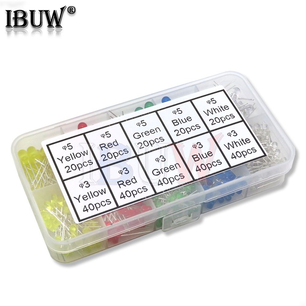 300PCS 3mm 5mm LED Light White Yellow Red Green Blue Assorted Kit DIY ...