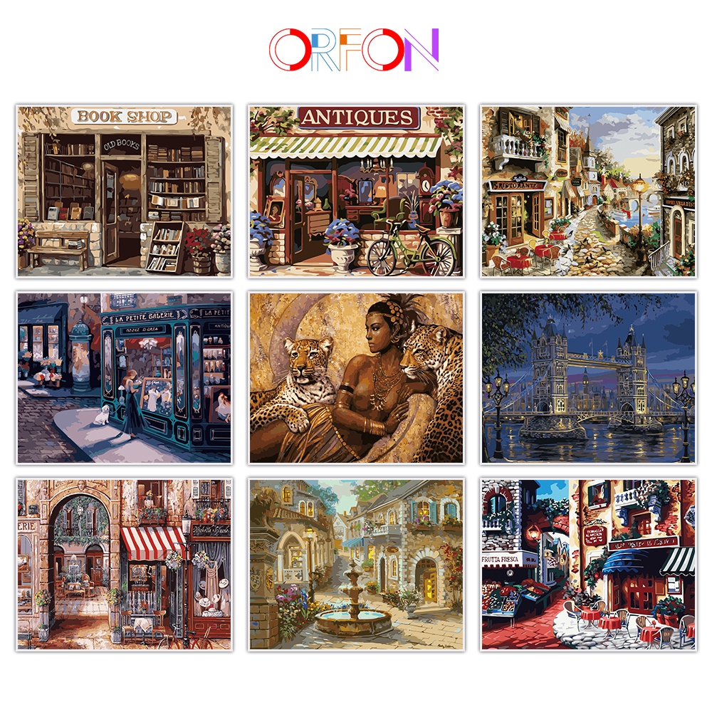 [ORFON] Paint by numbers 40*50cm DIY photo frame manual coloring scenery European street ...