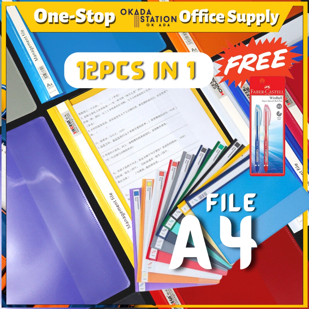OKADA A4 Management File (12PCS) Plastik Fail Folder A4 Office Paper ...