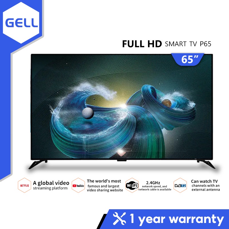 GELL Smart TV 65 inch LED Android 9.0 Flat screen Slim Full HD TV | Shopee Malaysia