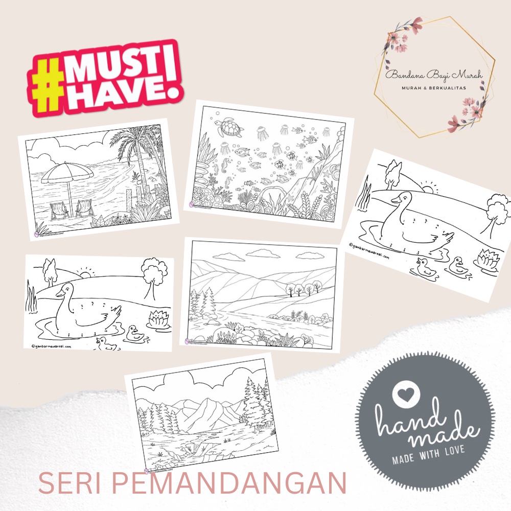 5 Sheets Of Coloring Kindergarten Children PAUD Natural Scenery Theme ...