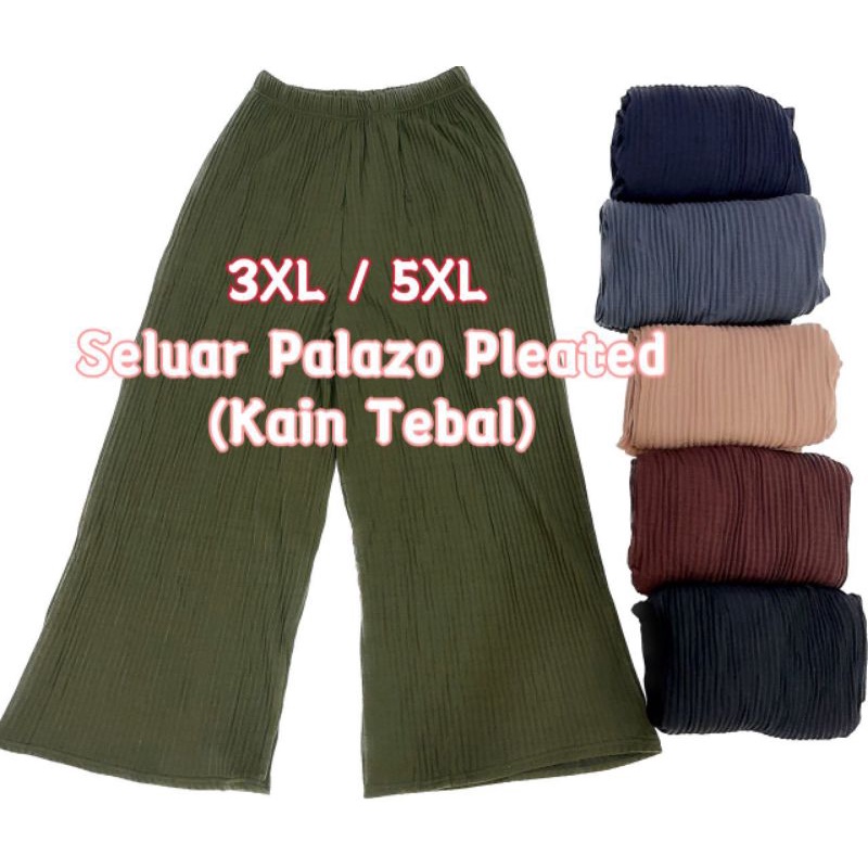 🔥3XL/5XL🔥Seluar Palazo Pleated Panjang Kain Laici Tebal LW9008# /Seluar ...