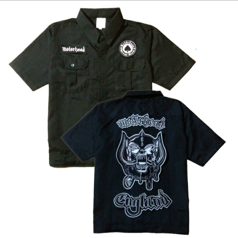 HITAM KEMEJA Workshirt, black short shirt, custom embroidered music ...