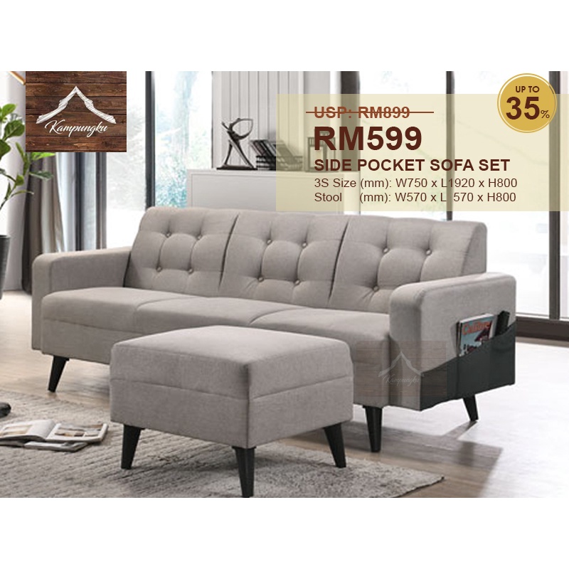 Perabot Kampungku Sofa Pocket Modern Button Tufted Fabric Upholstered ...