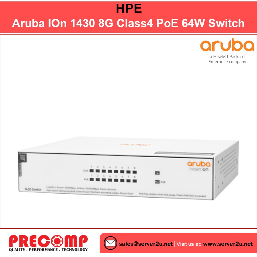 HPE Aruba Instant On 1430 8G Class4 PoE 64W Switch (R8R46A) | Shopee ...