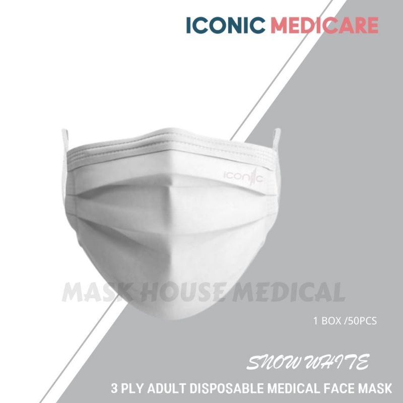 ICONIC MEDICARE SIGNATURE SNOW WHITE 3 PLY MEDICAL DISPOSABLE FACE MASK ...